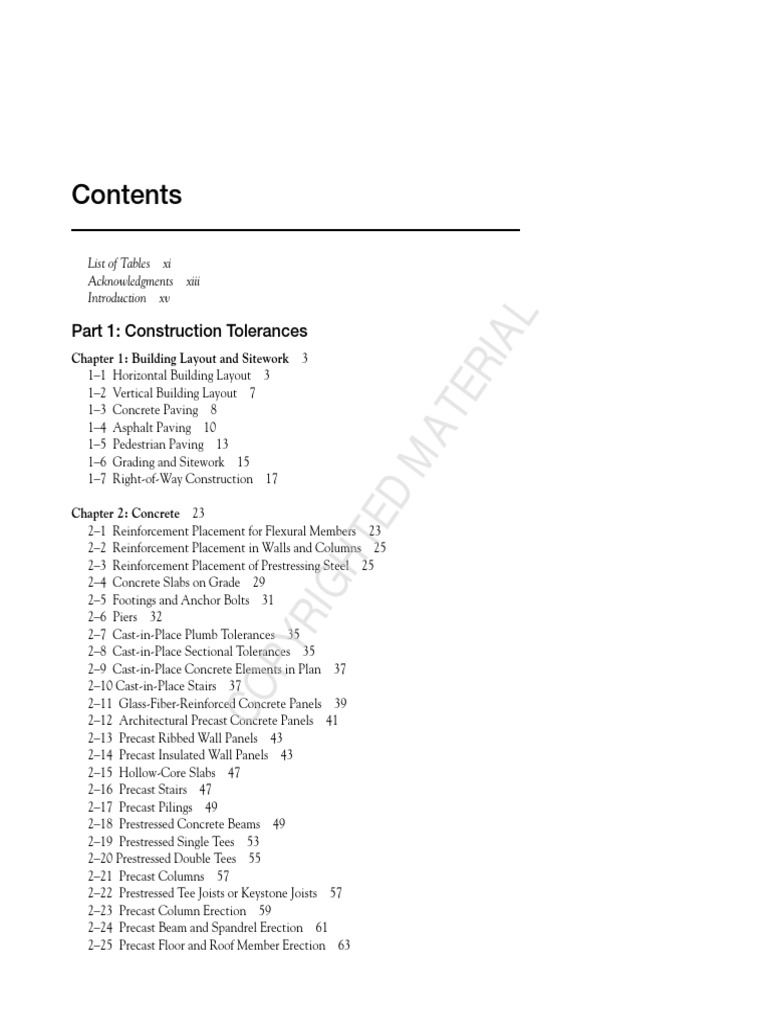 Part 1: Construction Tolerances: List of Tables Xi Acknowledgments Xiii ...