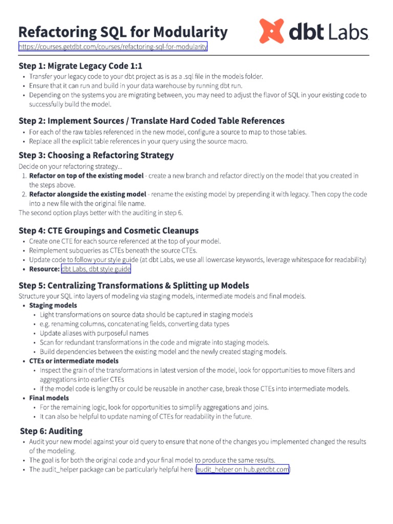 Refactoring SQL For Modularity | PDF | Software | Computer Programming
