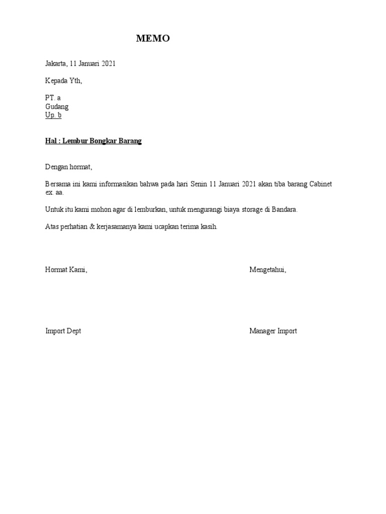 Memo Lembur | PDF | Griya & Taman