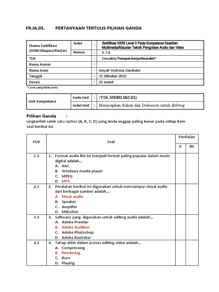 Latihan Aisyah Yustrisia | PDF