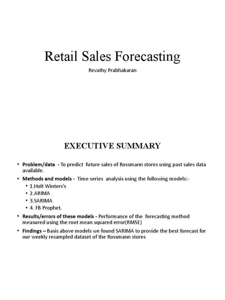 Retail Sales Forecasting | PDF | Autoregressive Integrated Moving Average | Forecasting