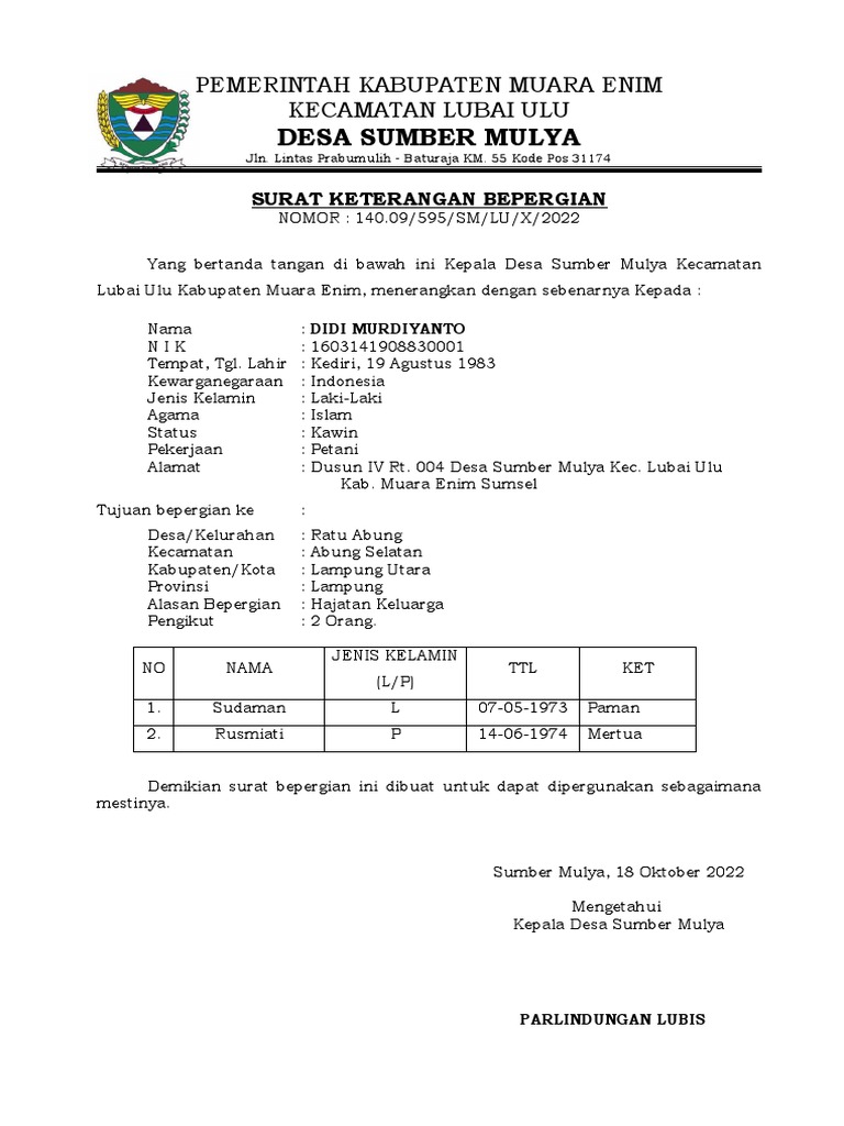 Surat Keterangan Bepergian Didi Murdiyanto | PDF