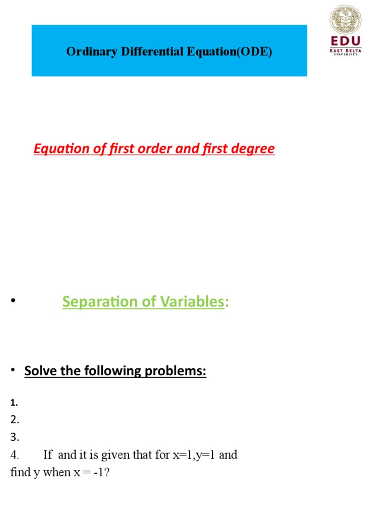 First Order Differential Equations Guide | PDF | Equations ...