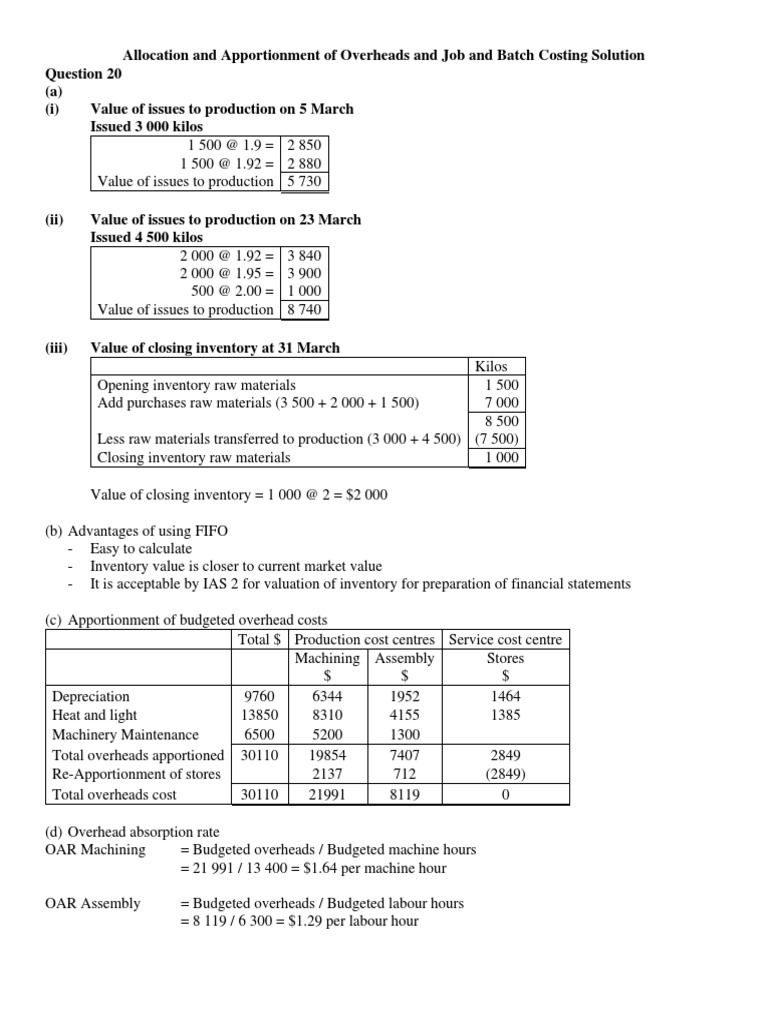 Allocation and Apportionment and Job and Batch Costing Worked Example ...