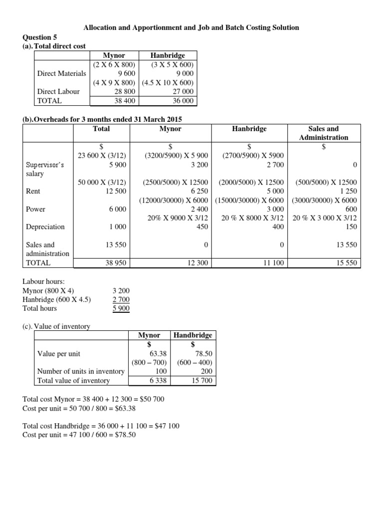 Allocation and Apportionment and Job and Batch Costing Worked Example ...