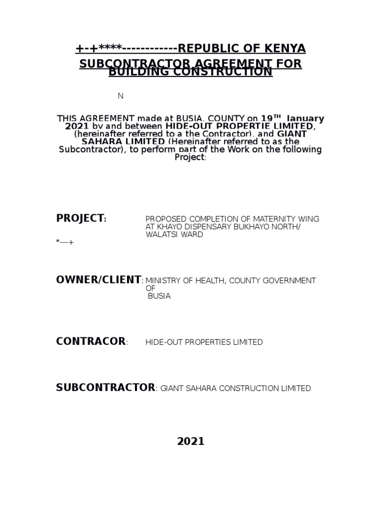 Construction Subcontractor Agreement | PDF | Non Disclosure Agreement ...