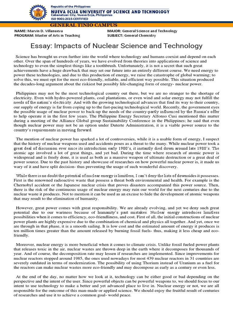 Essay_Impacts of Nuclear Science and Technology | PDF | Nuclear Power ...