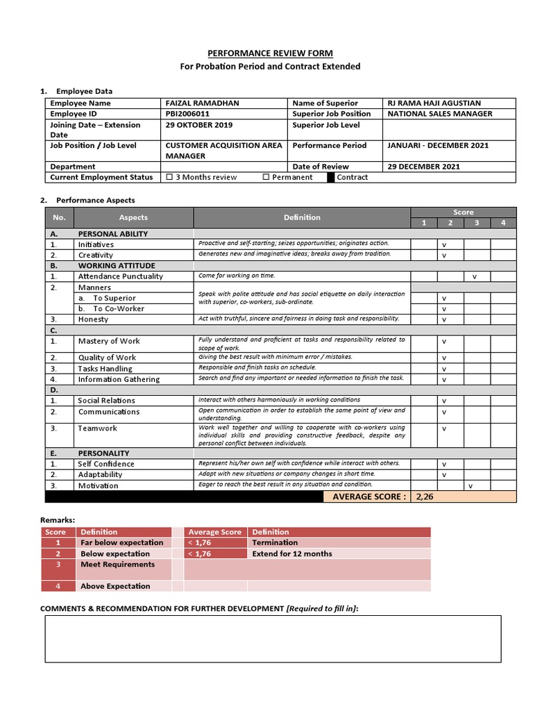DRAFT - EMPLOYEE PERFORMANCE REVIEW END CONTRACT - Faisal End of 2021 | PDF | Employment ...