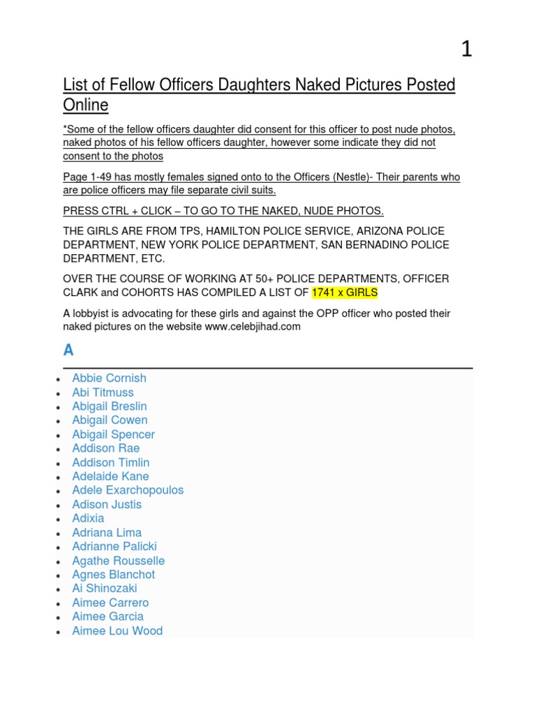 List of Fellow Officers Daughters Naked Pictures Posted Online | PDF | American Television ...