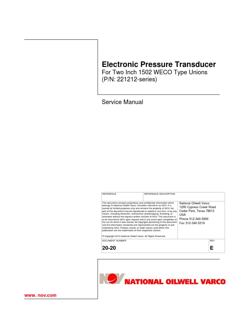 Electronic Pressure Transducer: For Two Inch 1502 WECO Type Unions (P/N ...