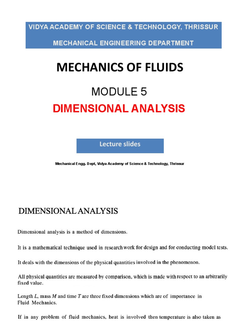 MOF - Module 5 - Dimensional Analysis Lecture Slides | PDF | Mechanical Engineering | Applied ...