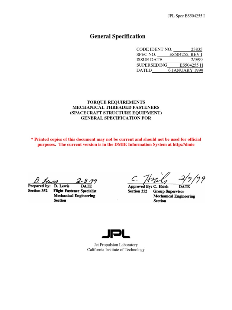 JPL Bolt Torque | PDF | Screw | Nut (Hardware)