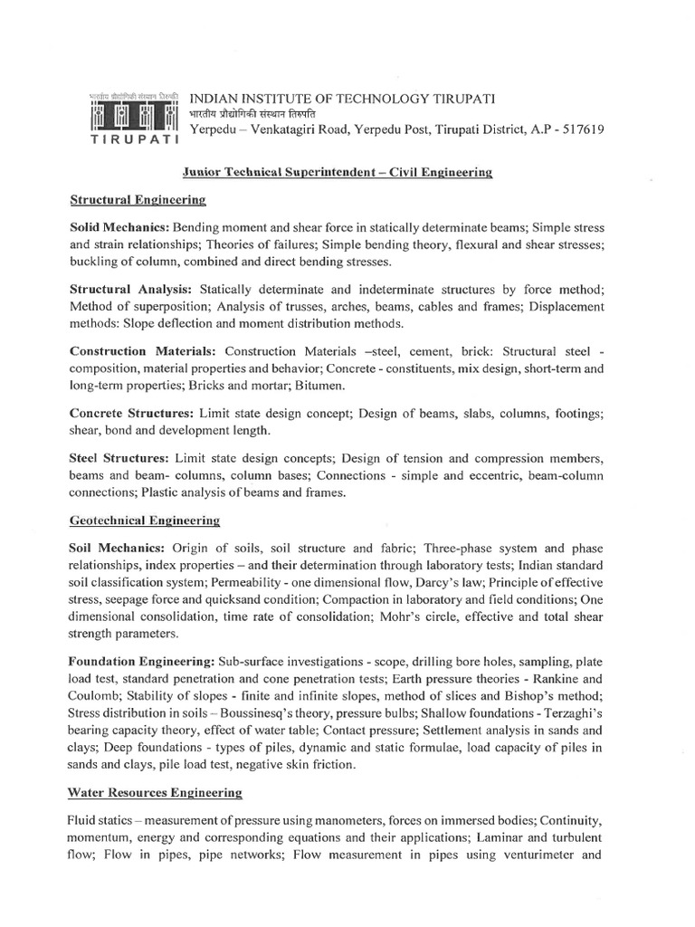 Syllabus JTS Civil Engineering | PDF