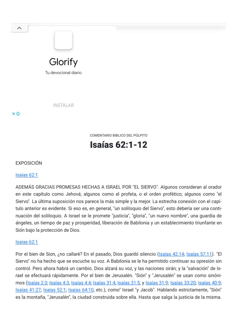 Isaías 62 - 1-12 - Comentario Biblico Del Púlpito | PDF | Isaias | Cristo (título)