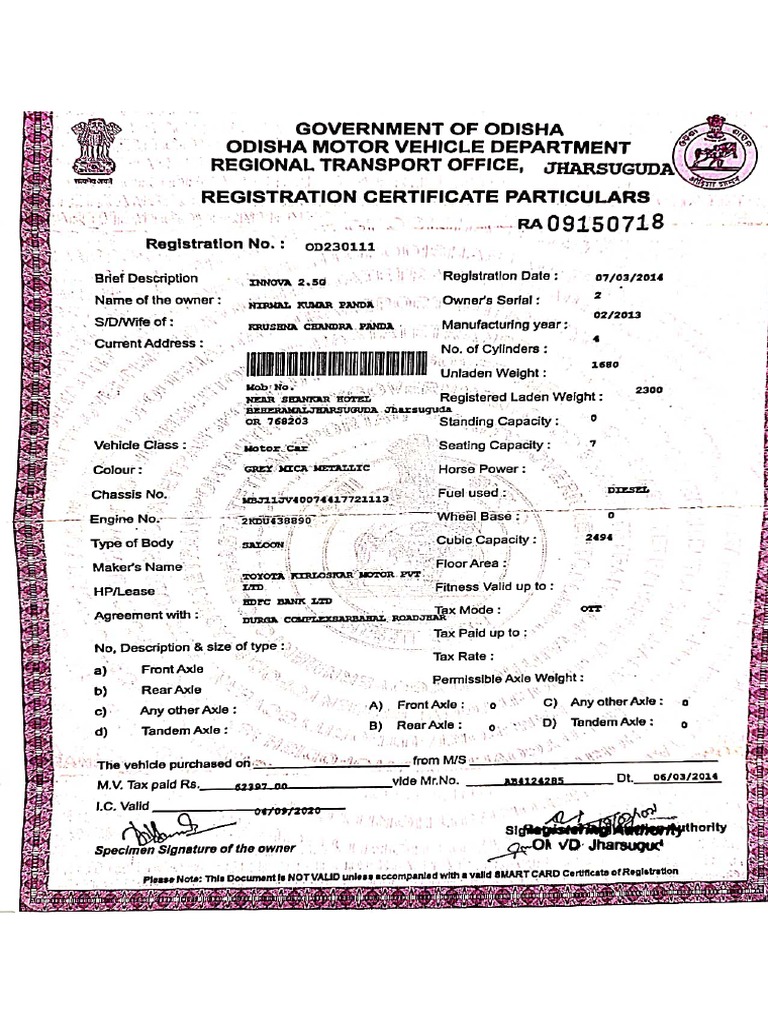 Innova Vehicle and Driver Details | PDF