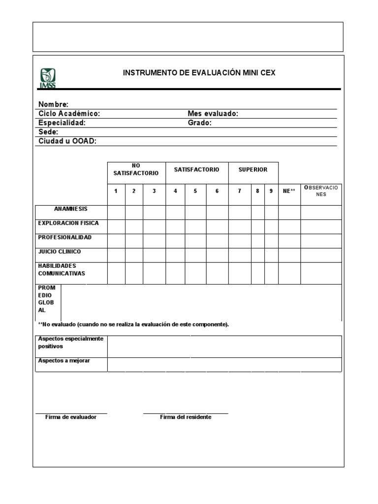 Evaluación Mini CEX para Residentes Médicos | PDF