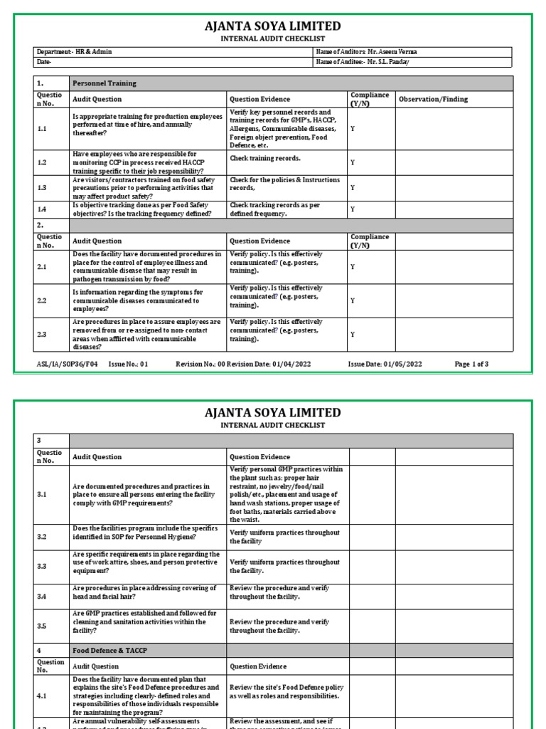 Internal Audit Checklist HR - Admin | PDF | Audit | Internal Audit