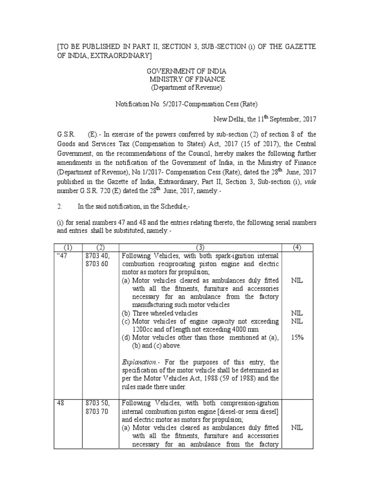 Notification05 Compensation Cess Rate | PDF | Engines | Vehicles