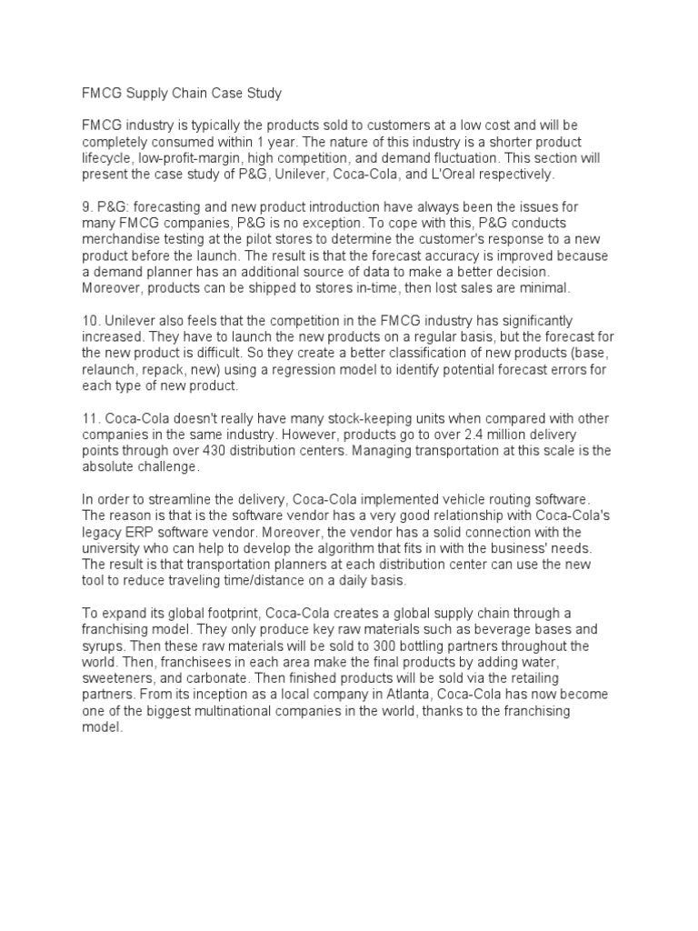 FMCG Supply Chain Case Study 3 | PDF | Forecasting | Coca Cola