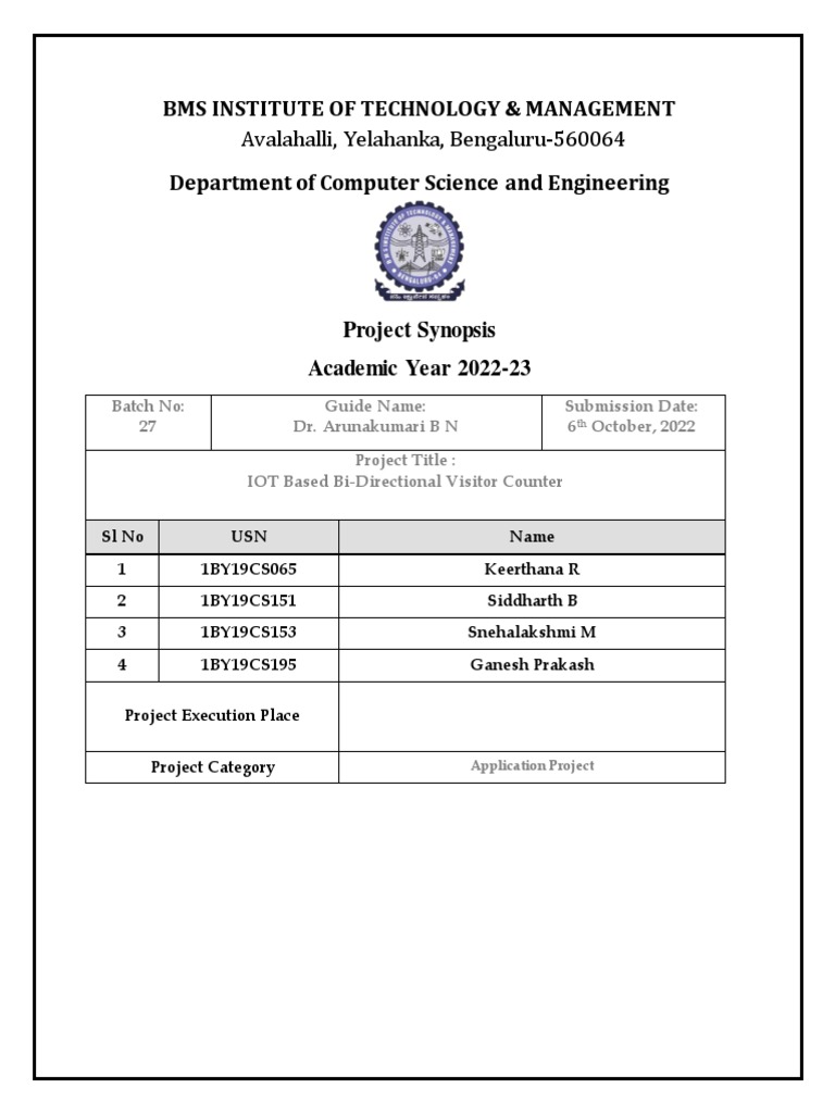 IOT Based Bi-Directional Visitor Counter - Project Synopsis - Second ...