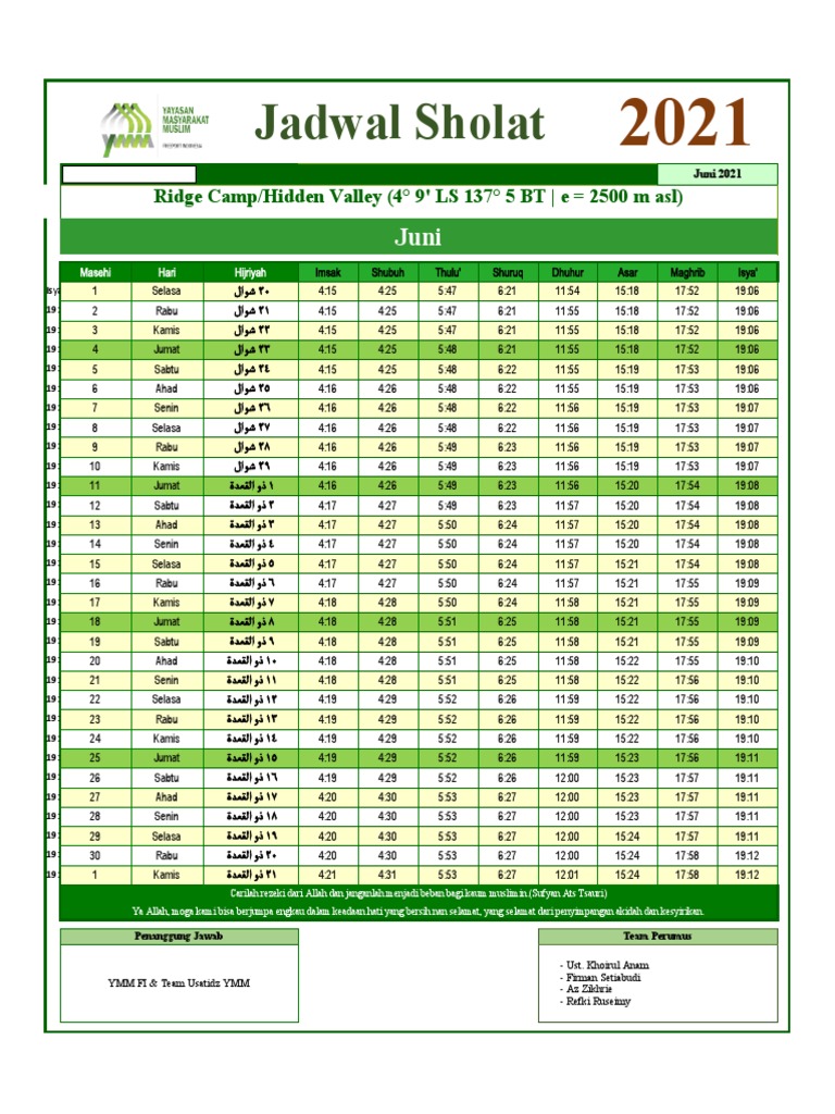 Jadwal Sholat Abadi YMM FI Highland | PDF