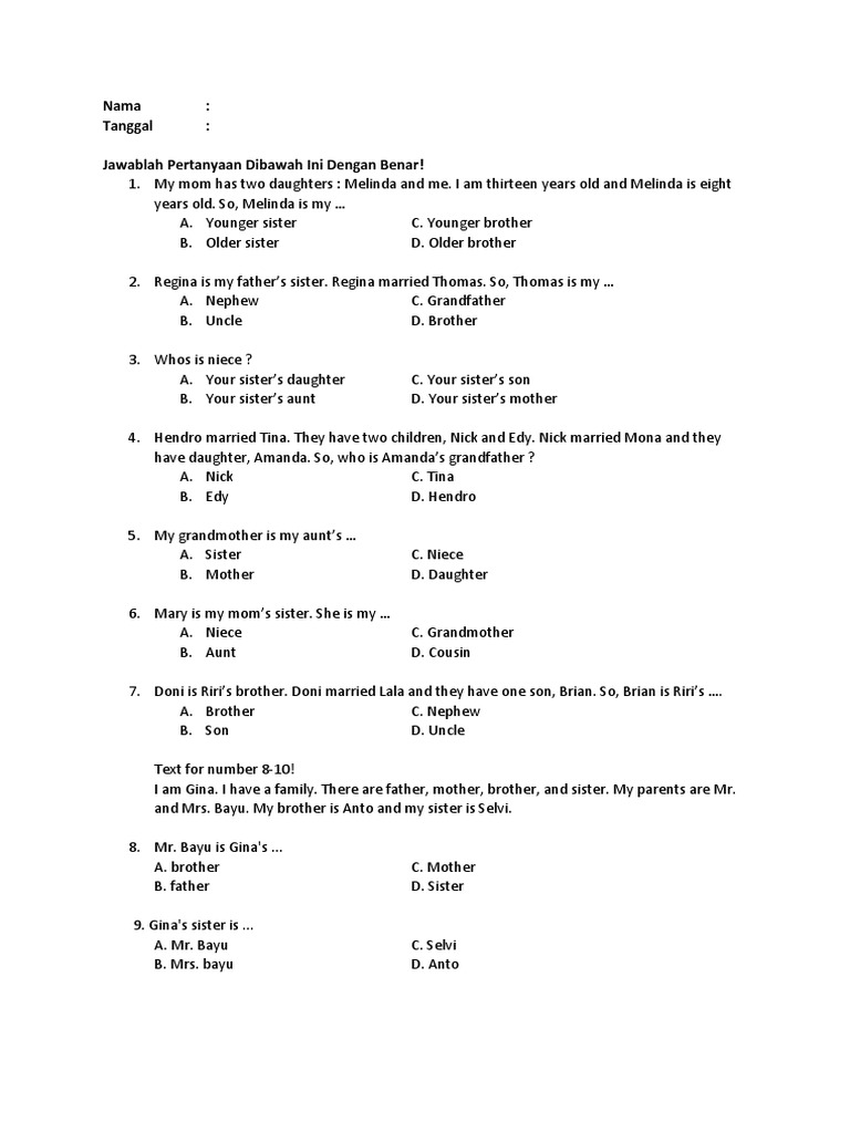 Soal Family Tree | Download Free PDF | Grandparent | Living Arrangements