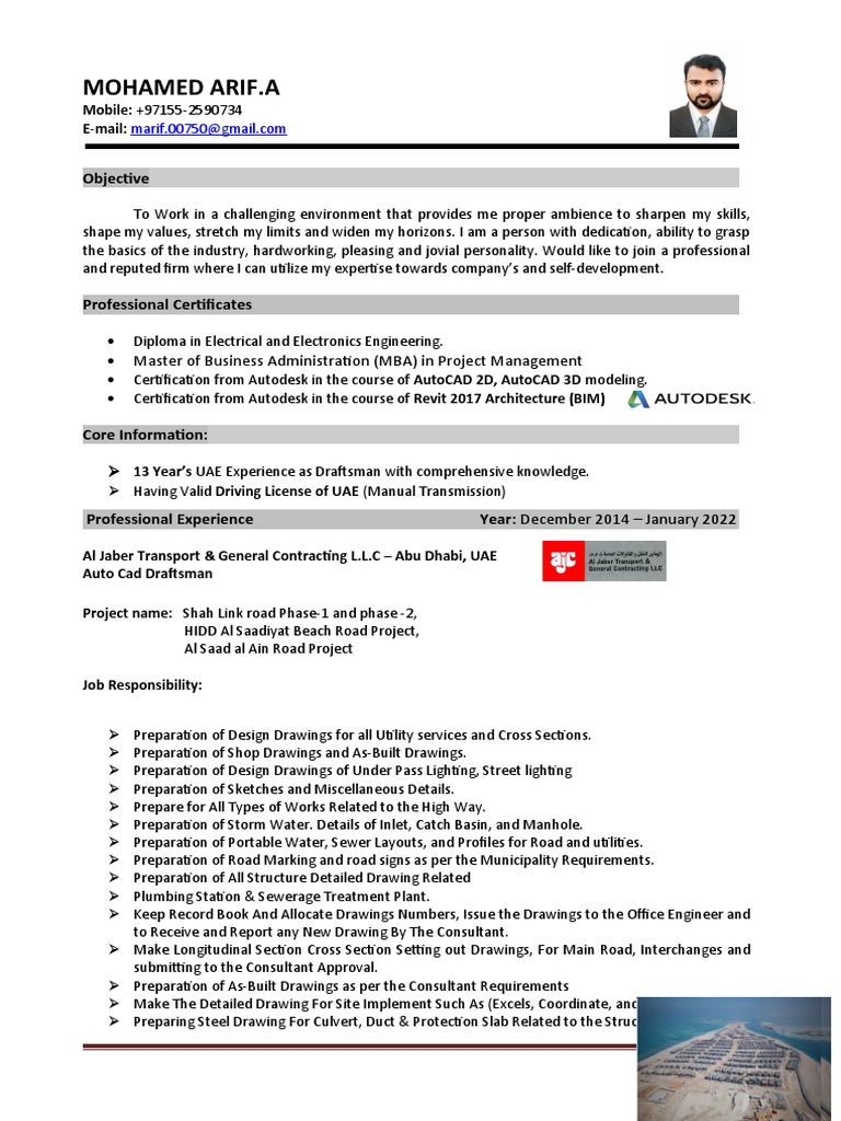 Arif-Road Draftsman CV 2022 | PDF | Technical Drawing | Design