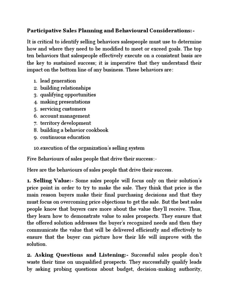 Key Selling Behaviors for Success | PDF | Sales | Behavior
