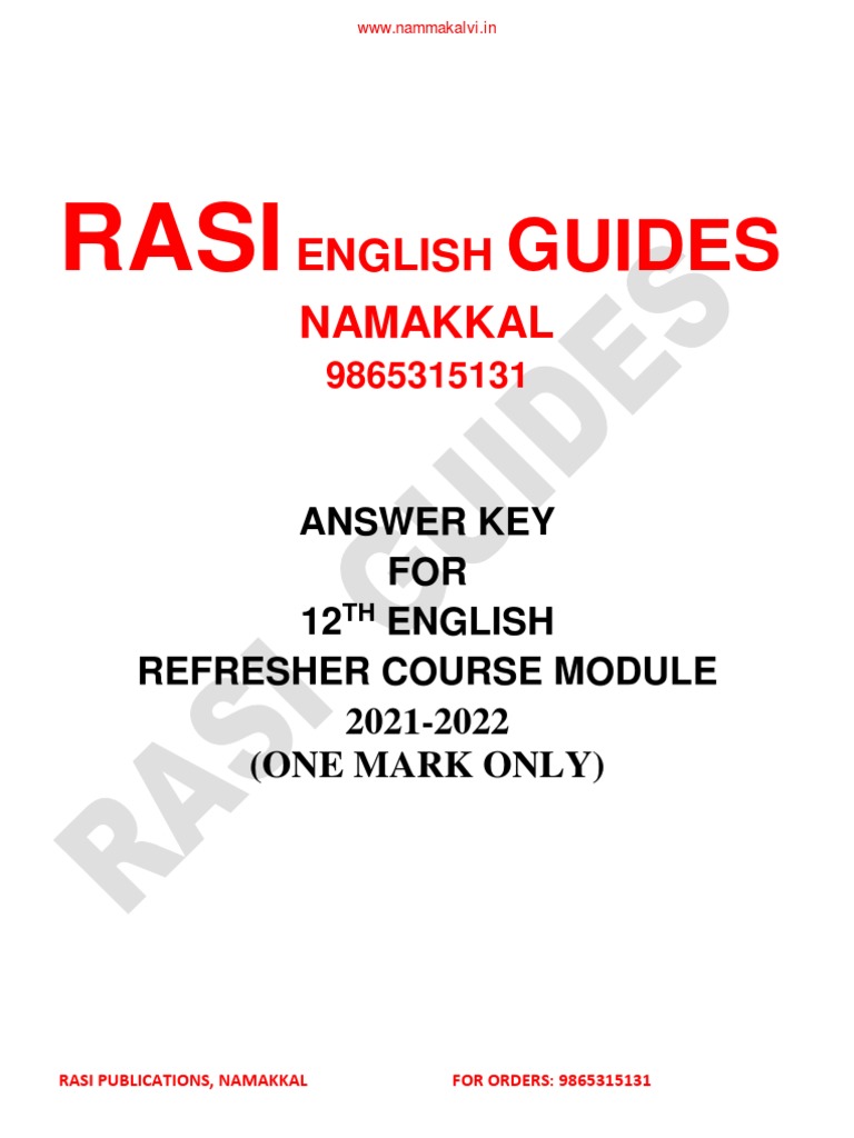 12th English Refresher Course Answer Key | PDF | Grammatical Number ...