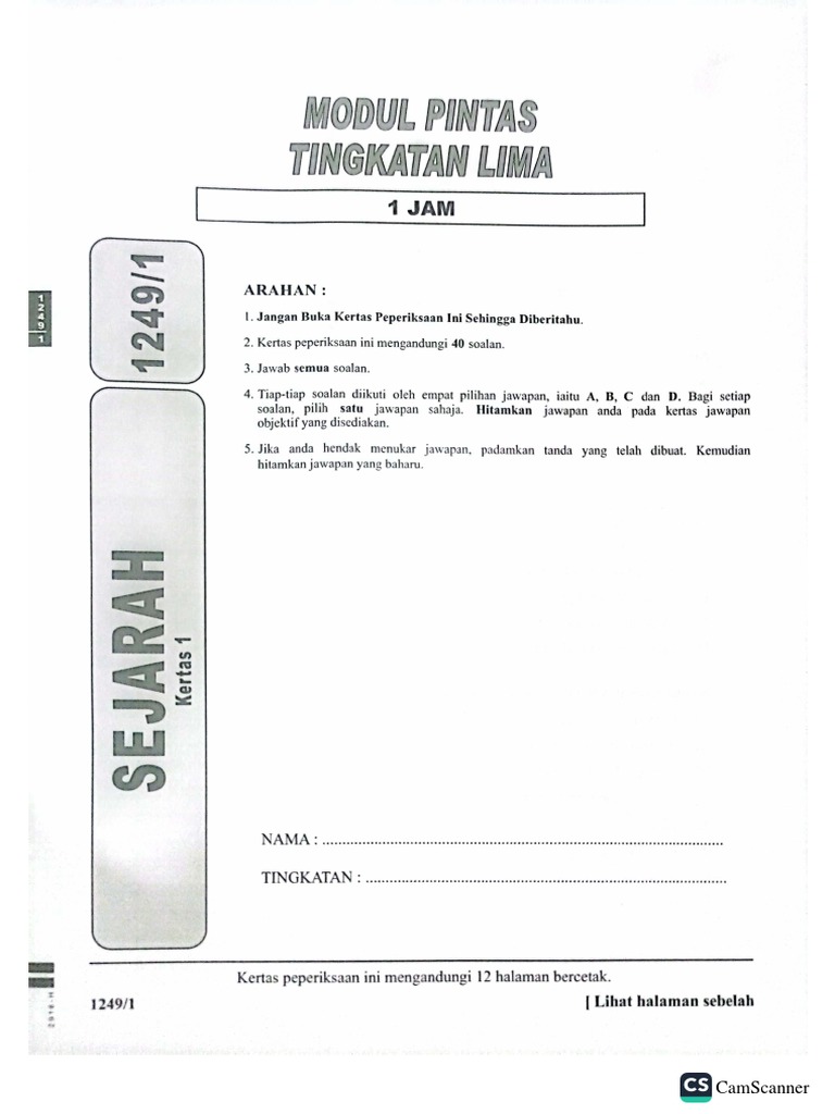 Kertas Trial Sej K1 Selangor Set 2 2022 | PDF