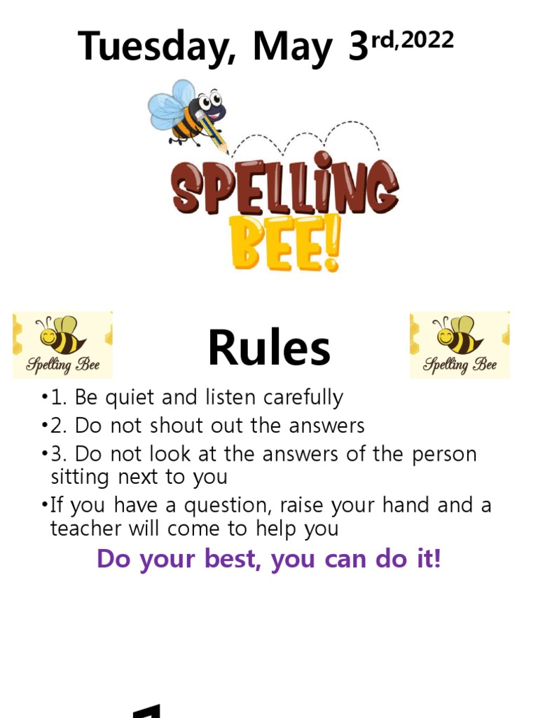 Spelling Bee 20221 Grade 1 | PDF
