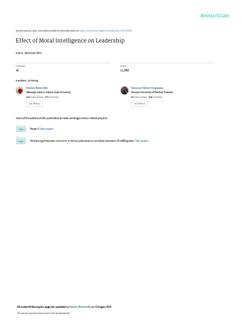 Effect of Moral Intelligence On Leadership | PDF | Morality | Intelligence