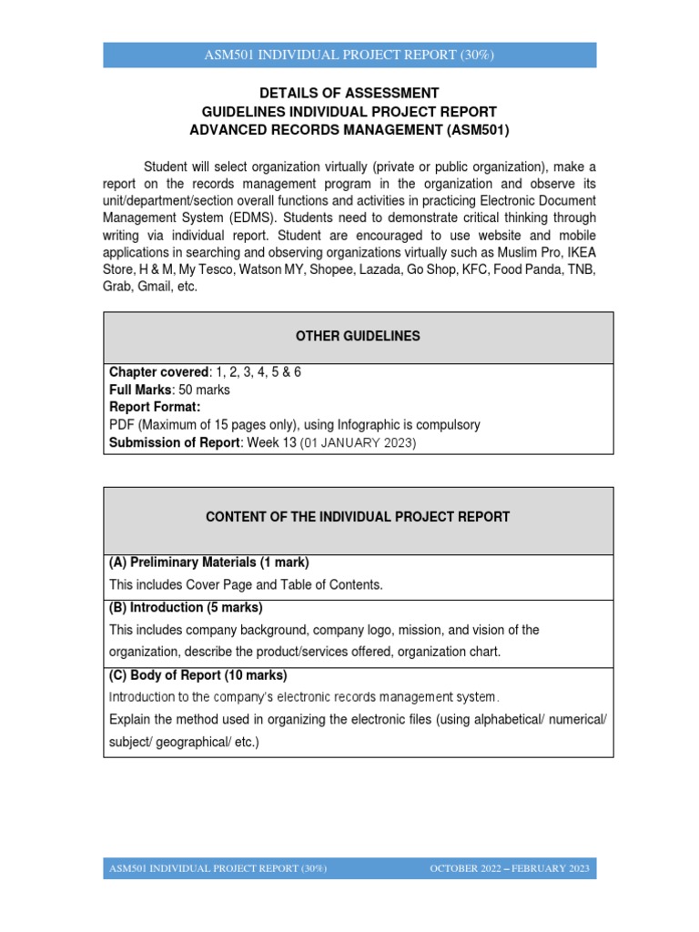 Asm501 Individual Project Report Guideline | PDF | Computer File ...