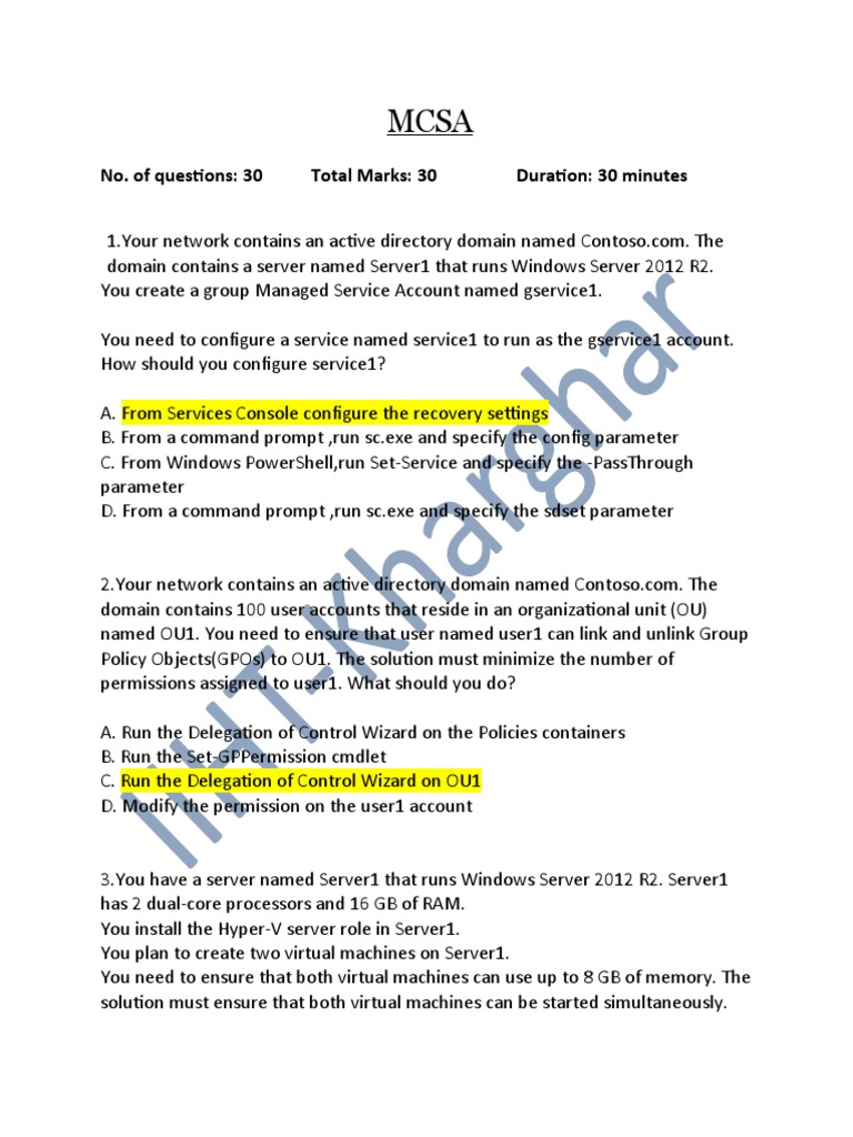 MCSA Answer | PDF | Active Directory | Group Policy