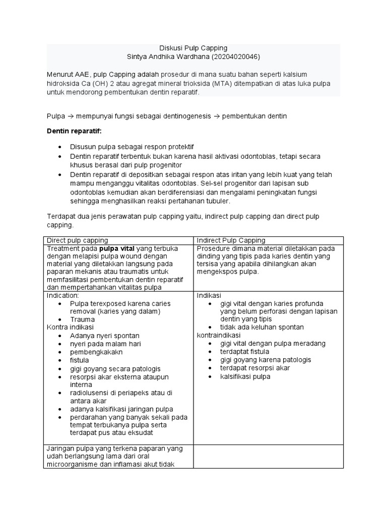 Diskusi Pulp Capping Sintya | PDF