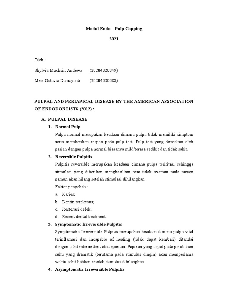 Prosedur dan Indikasi Pulp Capping | PDF | Kesehatan Holistik | Sains ...