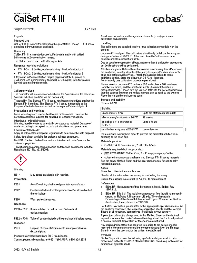 Insert - Calset FT4 III - Ms - 07976879190.V4.En | PDF | Laboratories ...