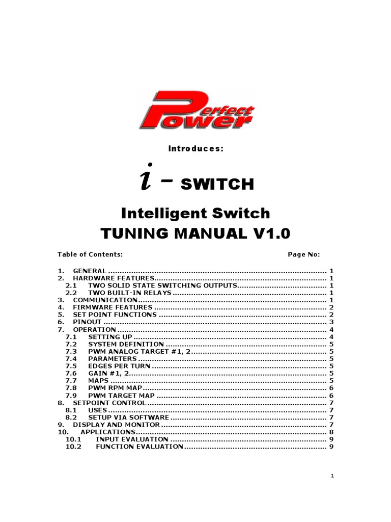 Intelligent Switch Tuning Manual | PDF | Relay | Switch