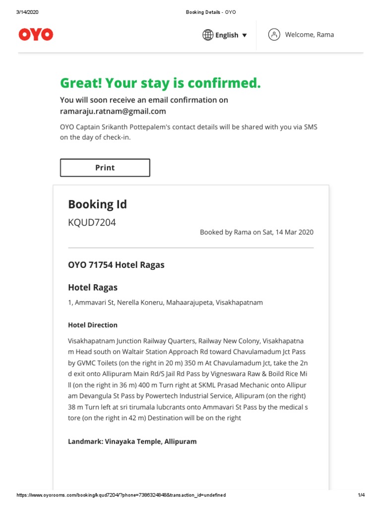 Booking Details - OYO | PDF
