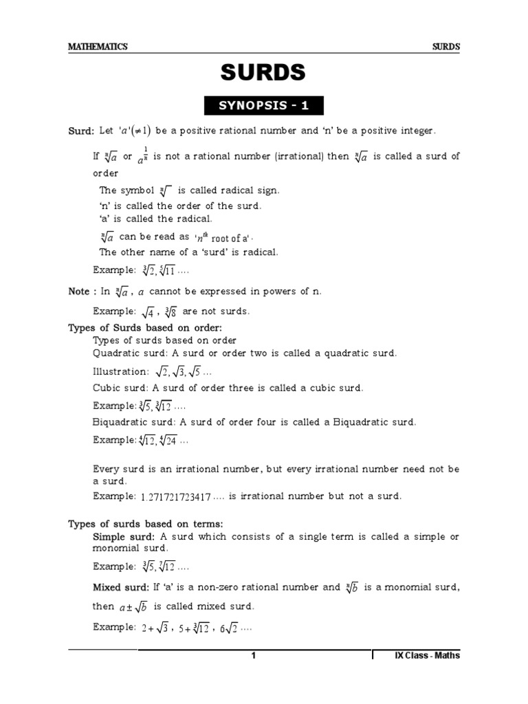 Surds | PDF | Numbers | Factorization