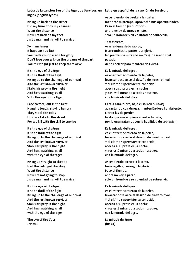 Letra de la canción Eye of the tiger | PDF | Música grabada