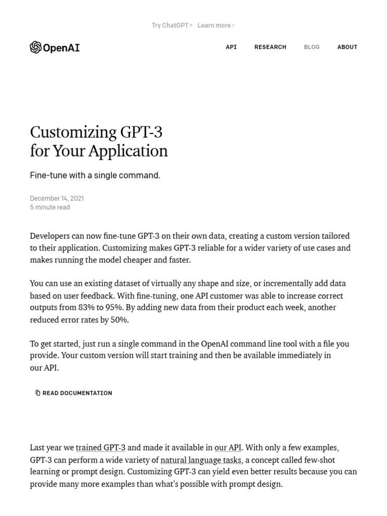Customizing GPT-3 For Your Application | PDF | Cognitive Science ... Customizing GPT-3 For Your Application | PDF | Cognitive Science ...