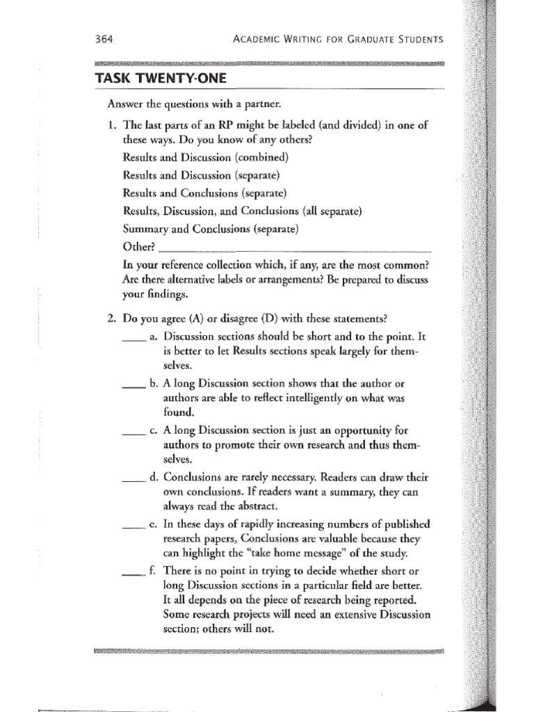 Swales and Feak Discussion Tasks | PDF