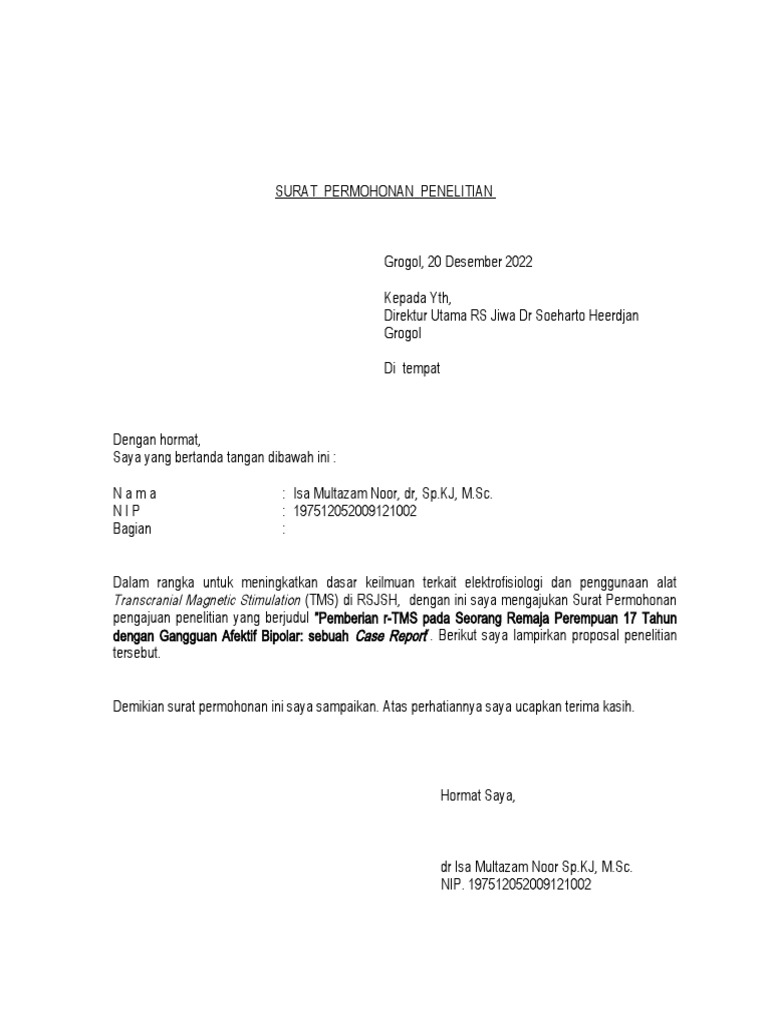 Surat Permohonan Penelitian | PDF