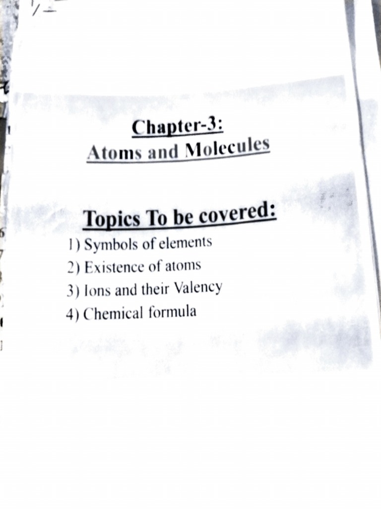 Atoms and Molecules: Class 9 Notes | PDF | Ion | Sets Of Chemical Elements