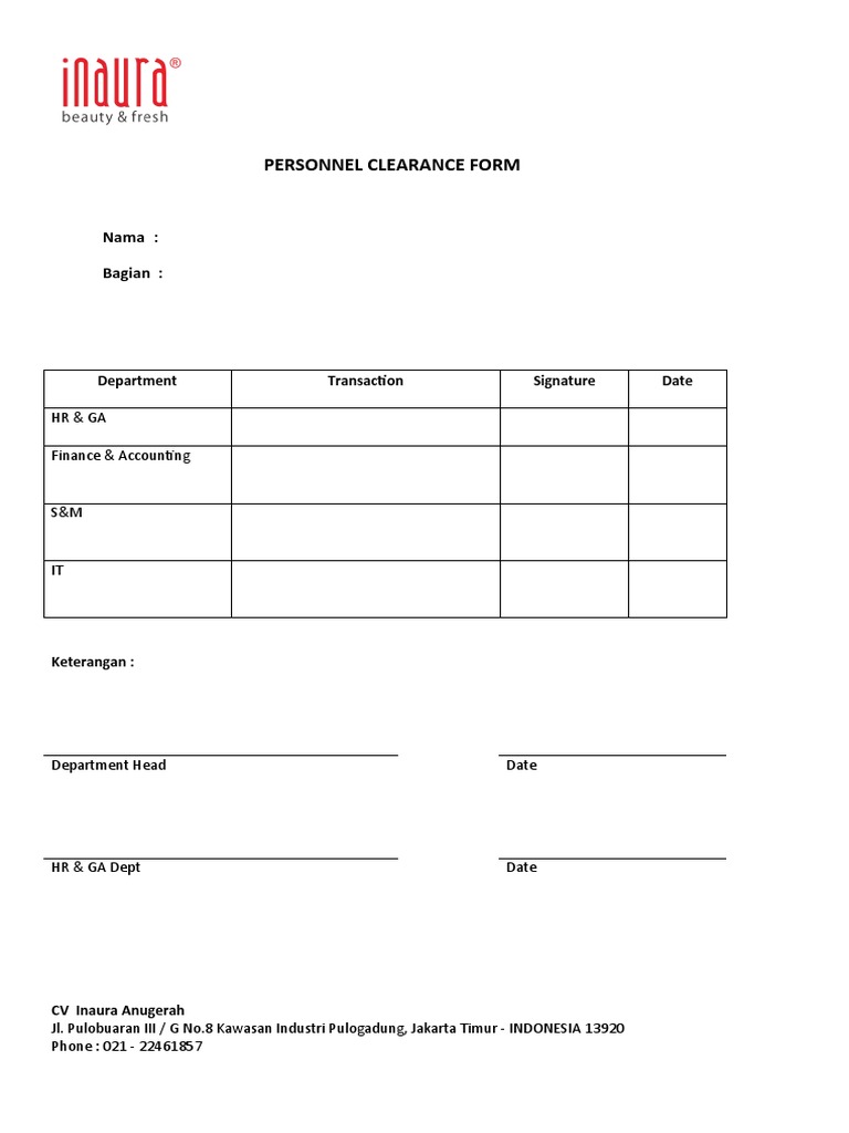 Form Clearence Sheet | PDF