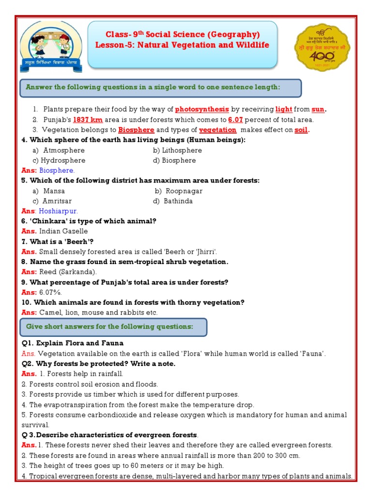 Lesson-5 Natural Vegetation and Wild Life | PDF | Forests | Soil