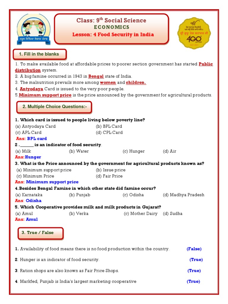 Food Security in India: Class 9 Overview | PDF | Famine | Food Security