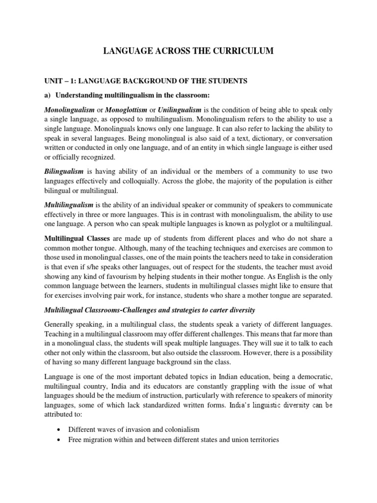 Language Across The Curriculum | PDF | Multilingualism | Applied ...