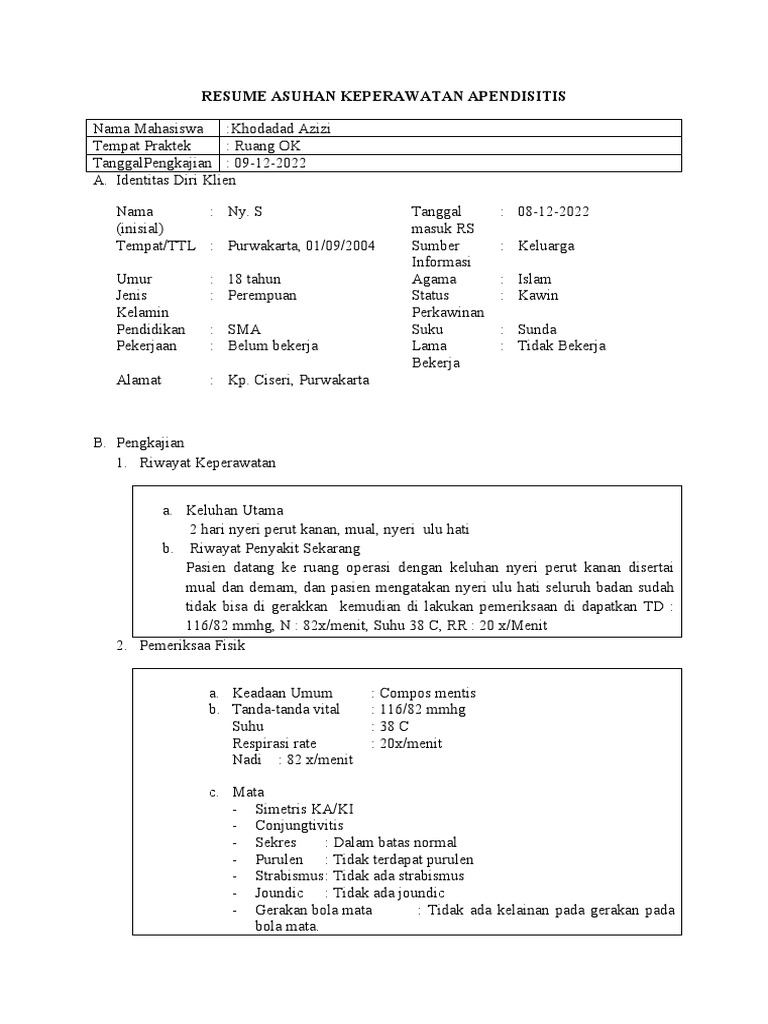 RESUME ASUHAN KEPERAWATAN APENDISITIS (Aji) | PDF